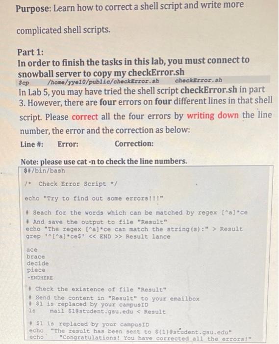 Solved Purpose Learn How To Correct A Shell Script And 3645