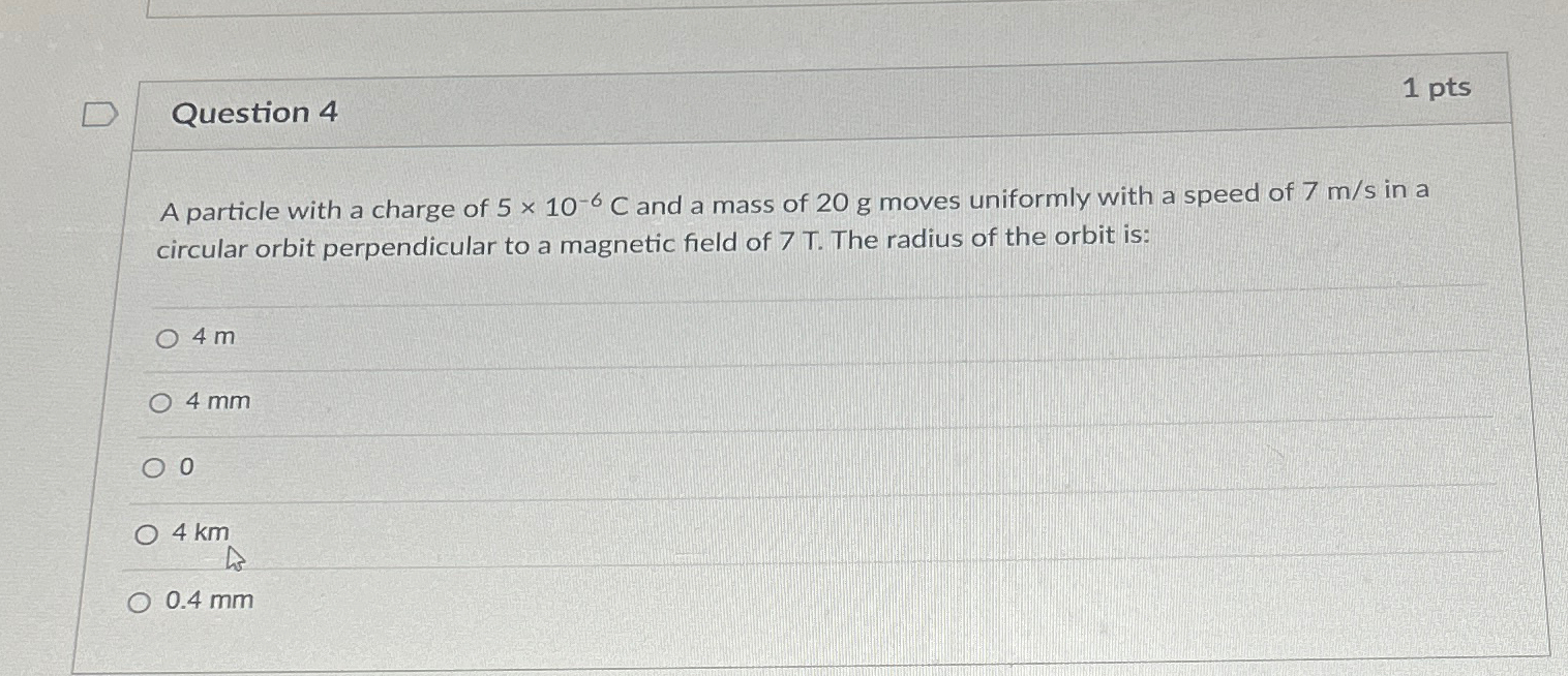 Solved Question 41 ﻿ptsA particle with a charge of 5×10-6C | Chegg.com