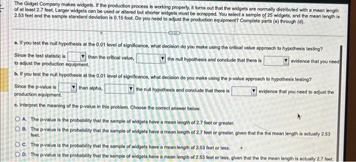 Solved The Gidget Company makes widgets. If the production | Chegg.com