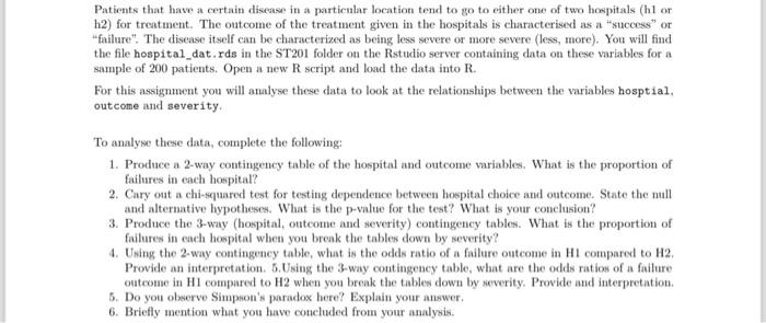 Solved Patients that have a certain disesse in a particular | Chegg.com
