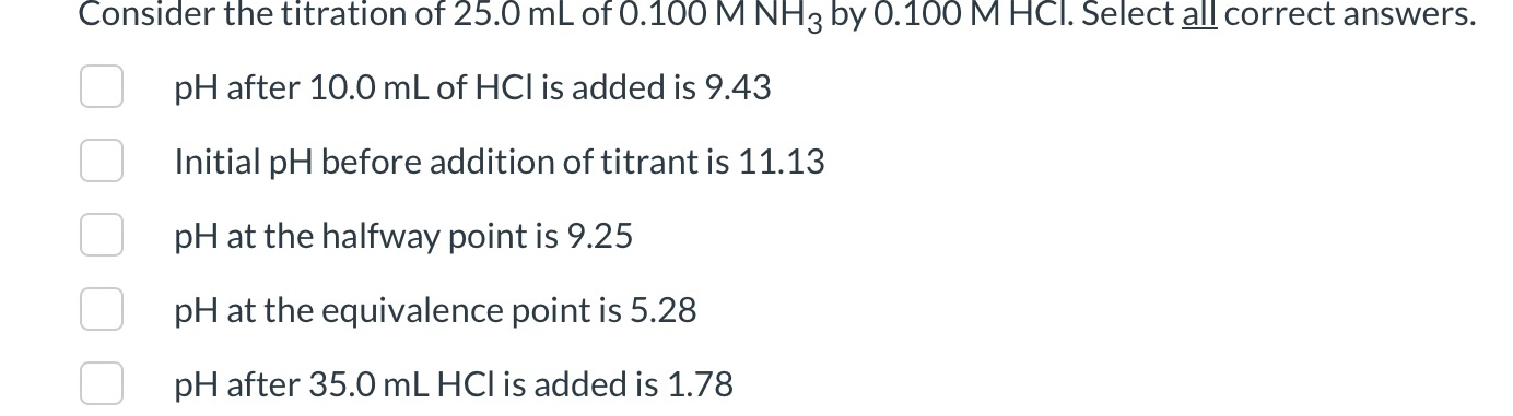 Solved Consider the titration of 25.0mL ﻿of 0.100MNH3 ﻿by | Chegg.com
