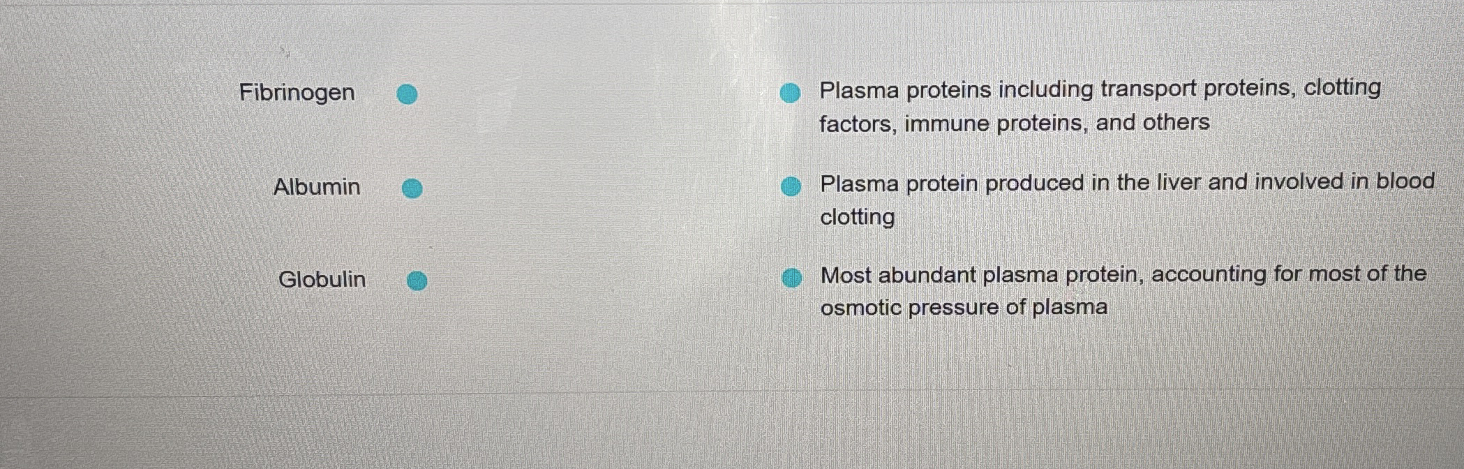 Solved FibrinogenAlbuminGlobulin Plasma proteins including | Chegg.com