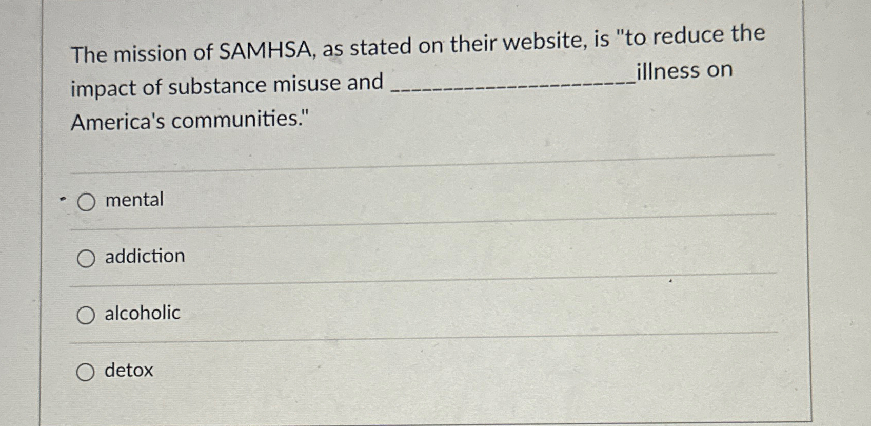 Solved The mission of SAMHSA, as stated on their website, is | Chegg.com