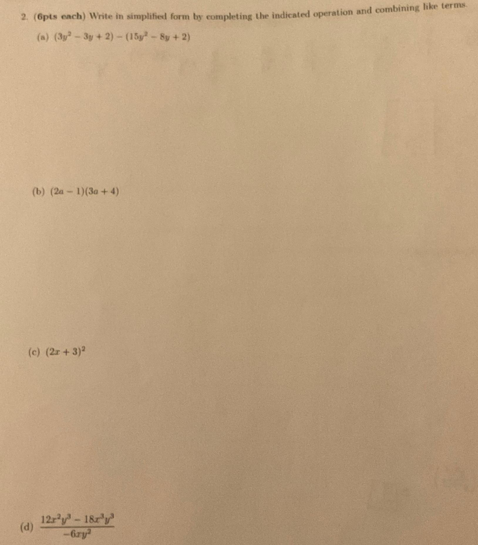 Solved (6pts each) ﻿Write in simplified form by completing | Chegg.com