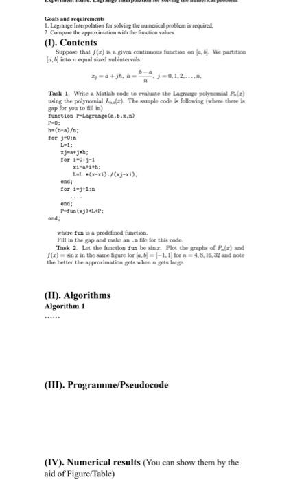 Solved Goals and requirements 1. Lagrange Interpolation for | Chegg.com