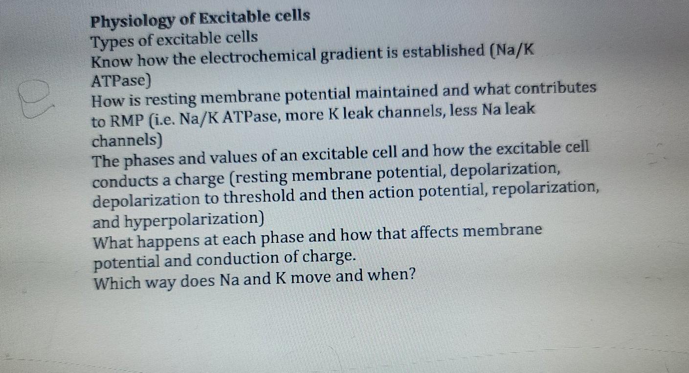 Solved Physiology of Excitable cells Types of excitable | Chegg.com