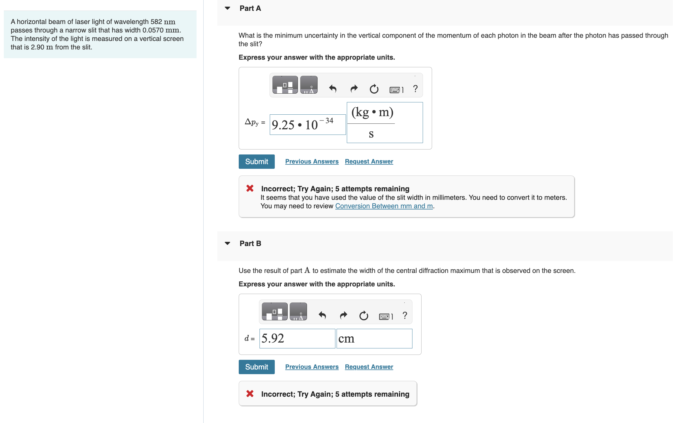 Solved A horizontal beam of laser light of wavelength | Chegg.com