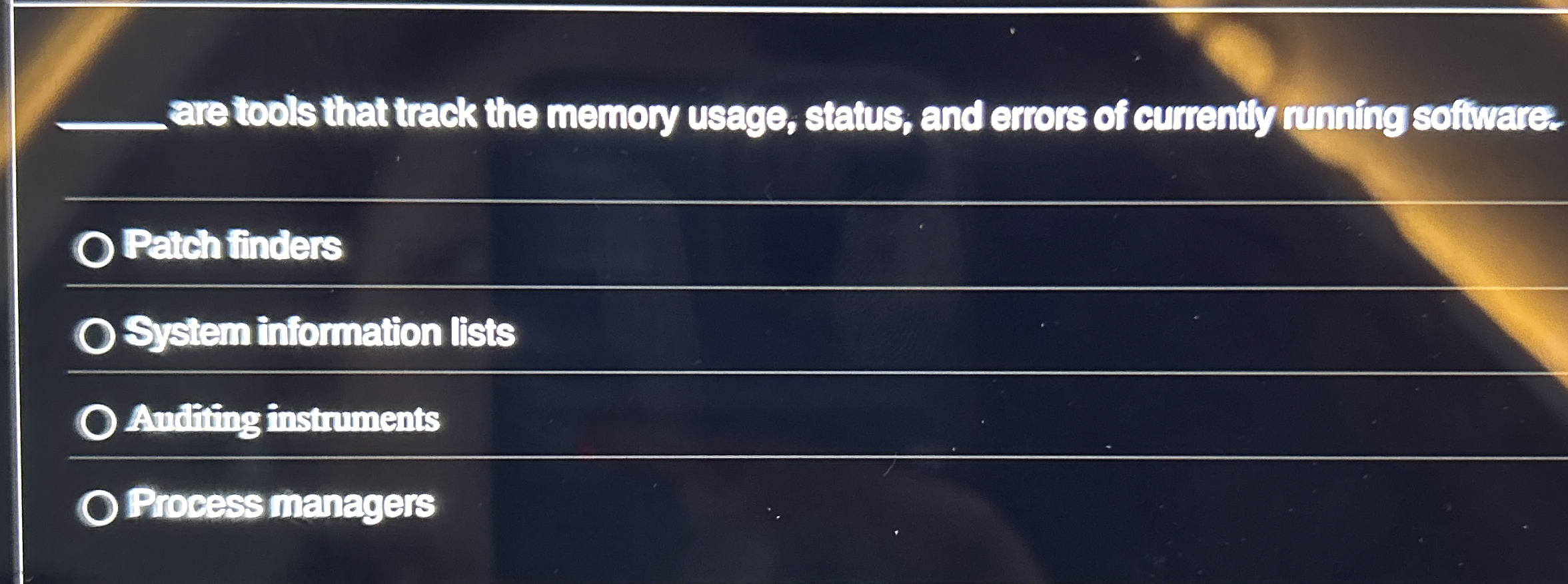 Solved are tools that track the memory usage, status, and | Chegg.com