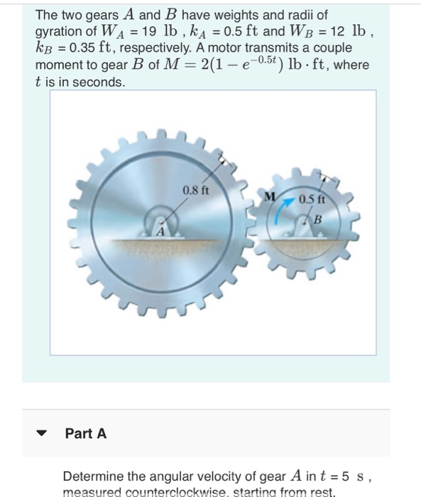 Solved The two gears A and B have weights and radii of | Chegg.com