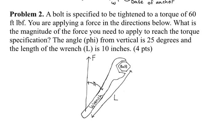 Solved 'w base of anchor Problem 2. A bolt is specified to | Chegg.com