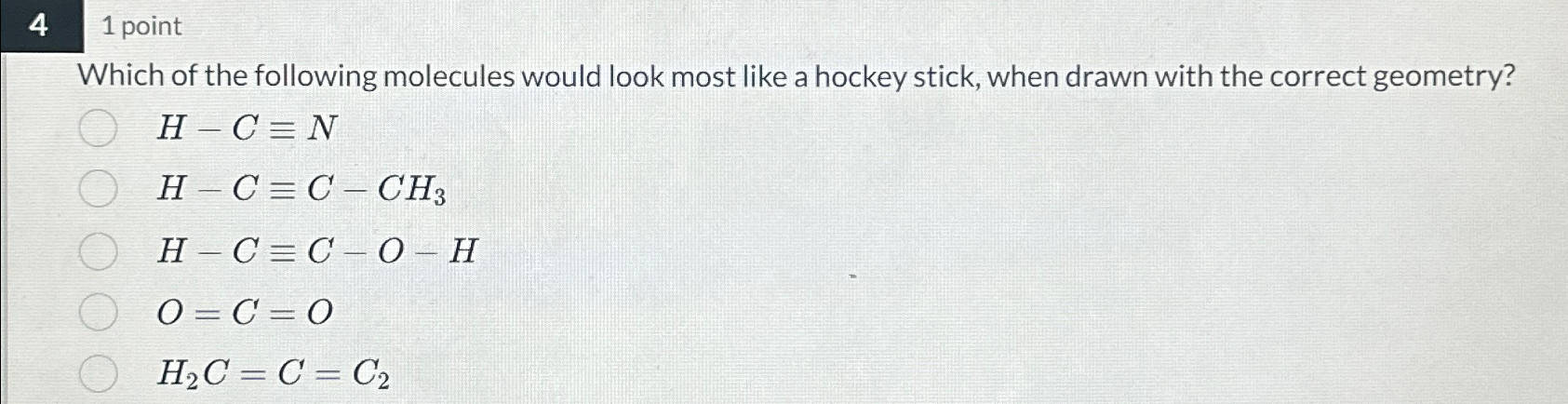 Solved 1 ﻿pointWhich of the following molecules would look | Chegg.com