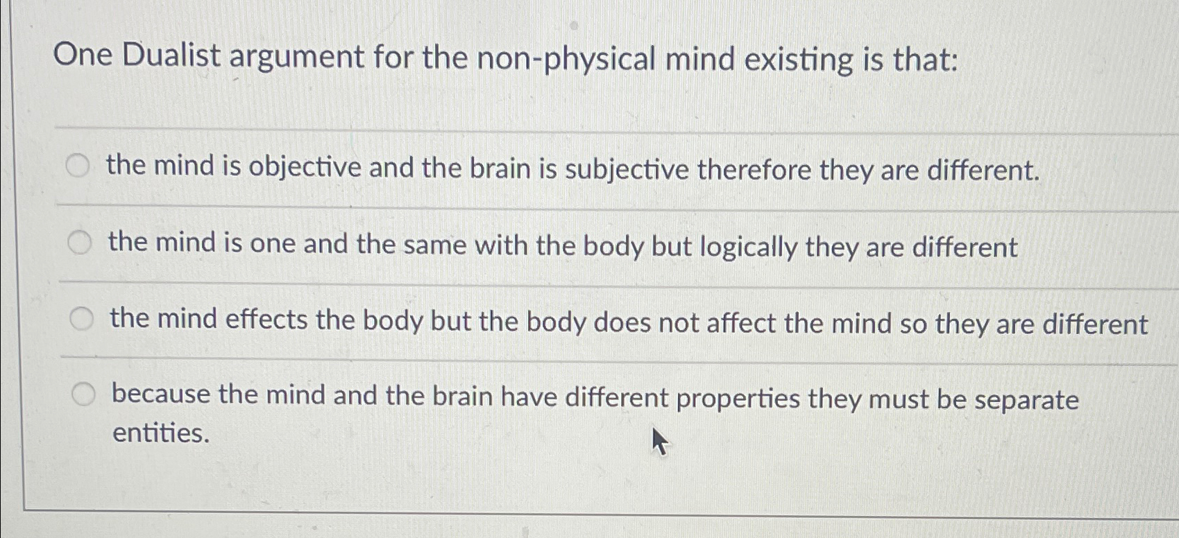 Solved One Dualist argument for the non-physical mind | Chegg.com