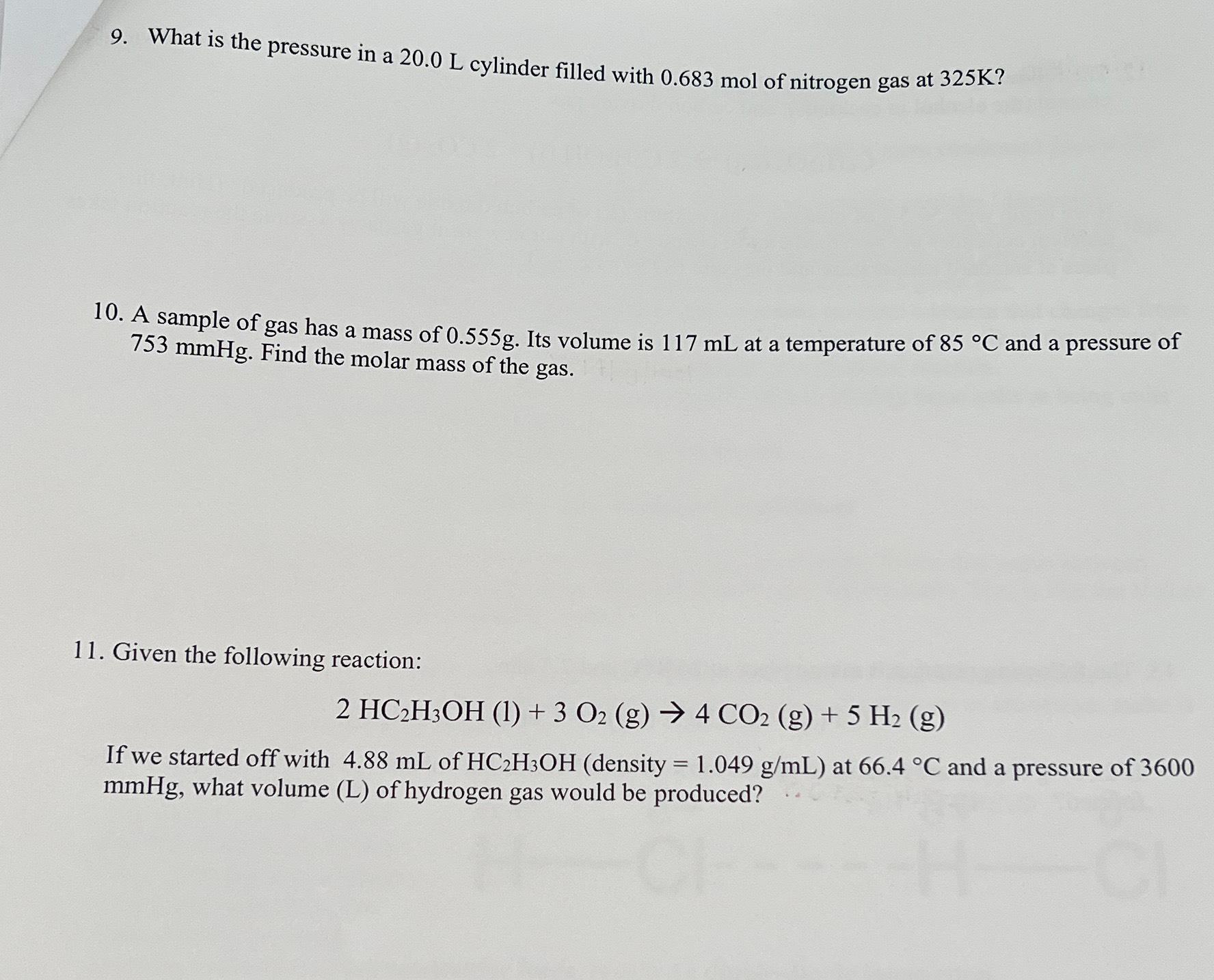Solved What is the pressure in a 20.0L ﻿cylinder filled with | Chegg.com