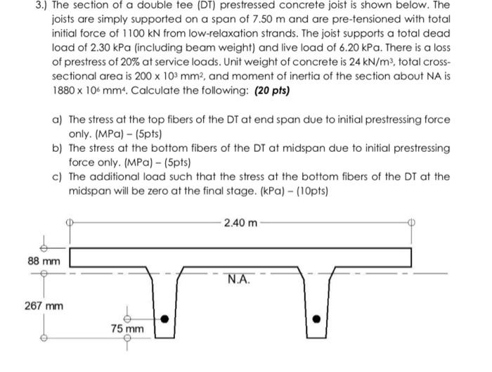 Solved 3.) The section of a double tee (DT) prestressed | Chegg.com
