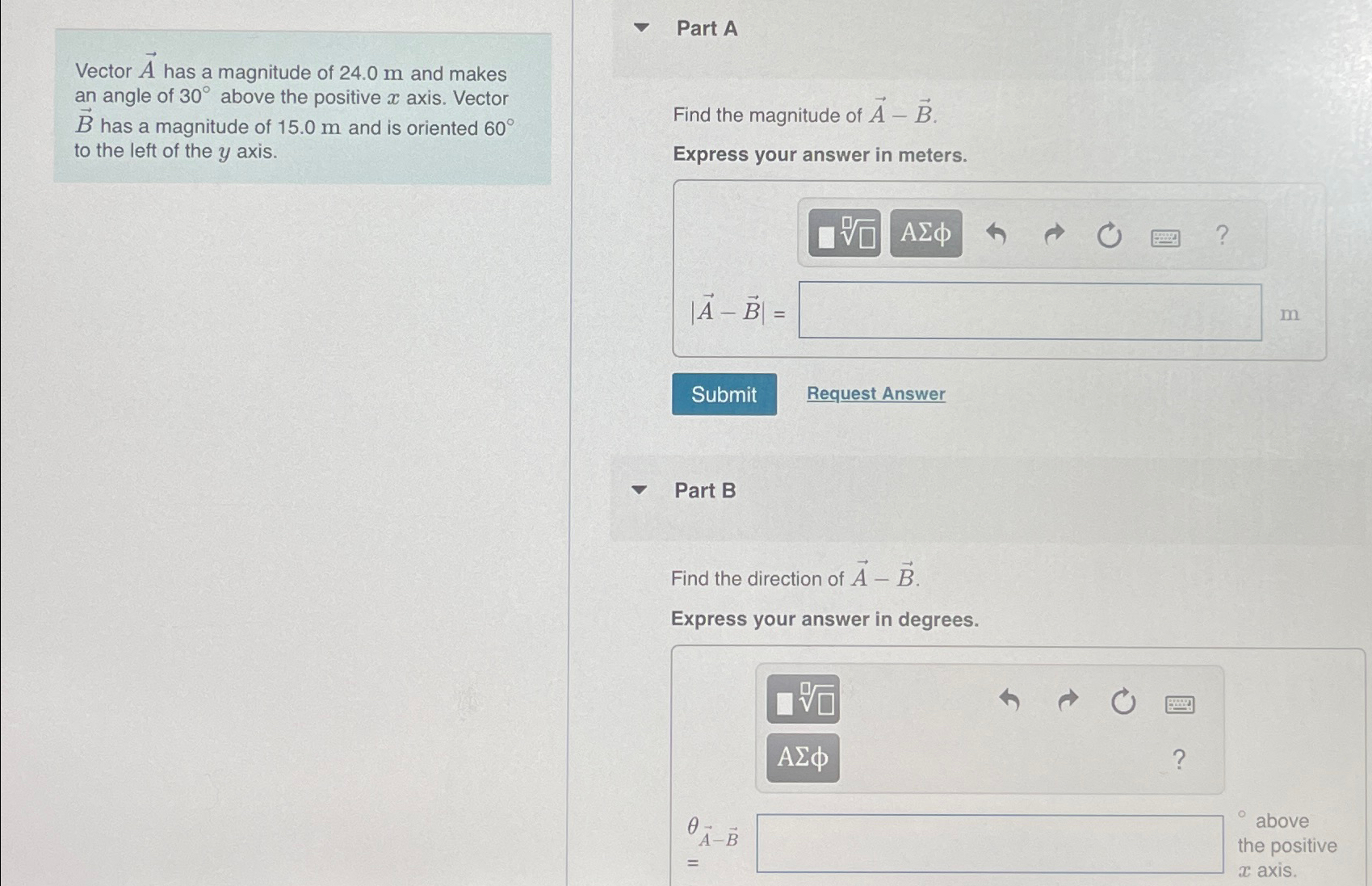 Solved Vector vec(A) ﻿has a magnitude of 24.0m ﻿and makes an | Chegg.com