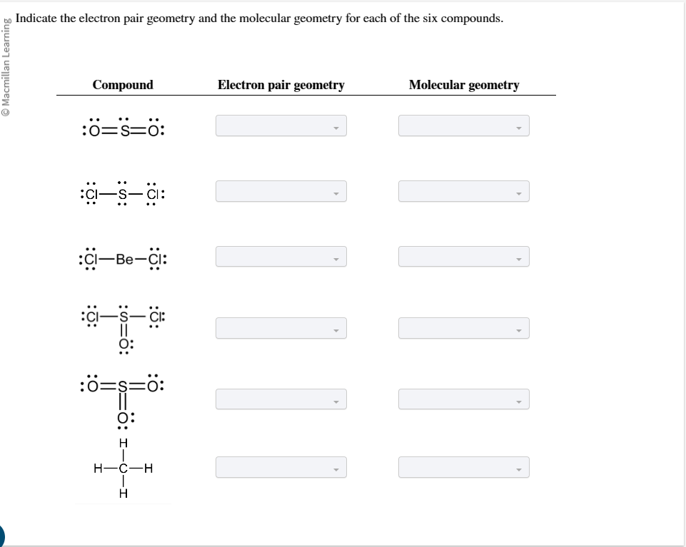 Solved Indicate the electron pair geometry and the molecular | Chegg.com