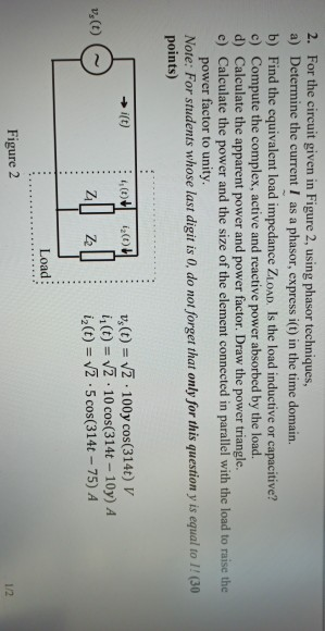 Solved 2. For the circuit given in Figure 2, using phasor | Chegg.com