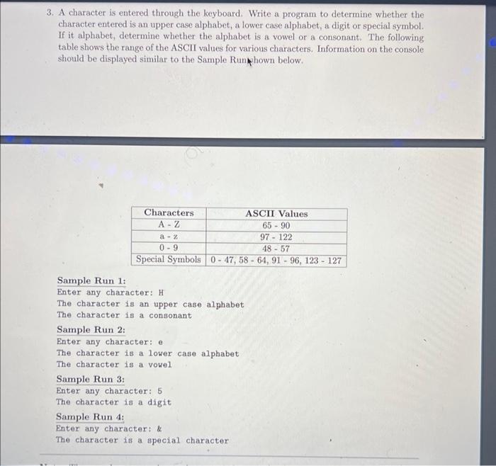 3. A character is entered through the keyboard. Write | Chegg.com