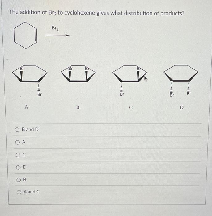Solved The addition of Br2 to cyclohexene gives what | Chegg.com