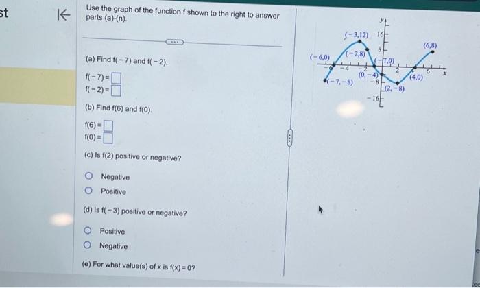 Solved Use the graph of the function f shown to the right to | Chegg.com