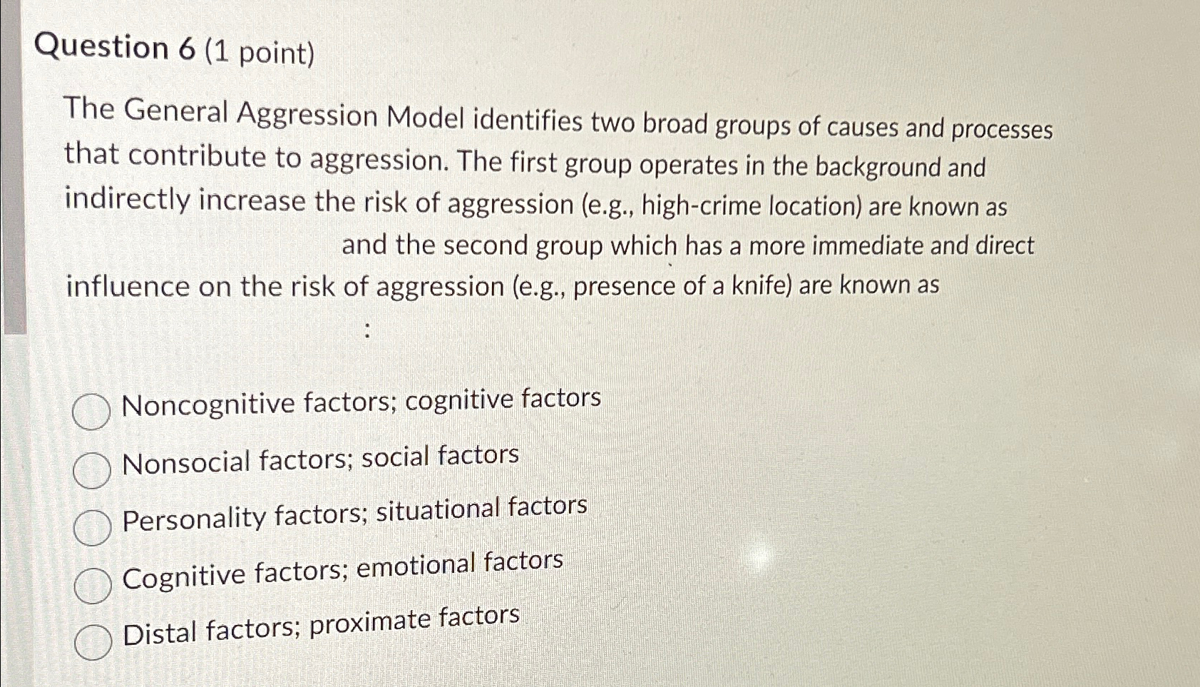 Solved Question 6 (1 ﻿point)The General Aggression Model | Chegg.com