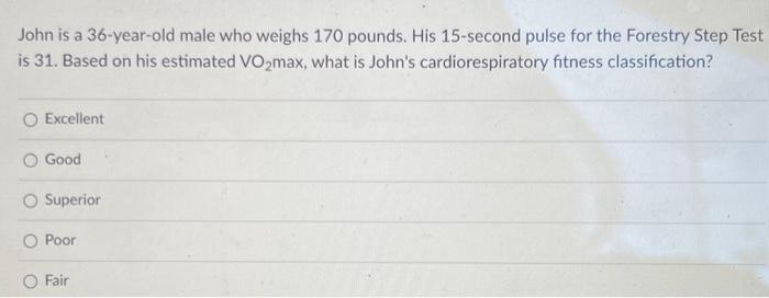 Solved John is a 36-year-old male who weighs 170 pounds. His | Chegg.com