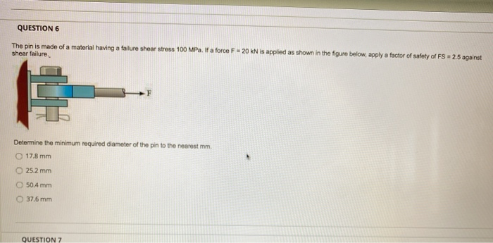 Solved QUESTION 6 The pin is made of a material having a | Chegg.com