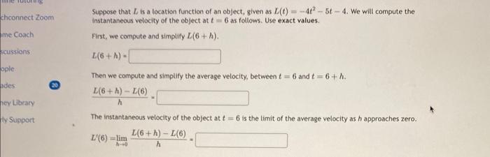 Solved Suppose That L Is A Location Function Of An Object