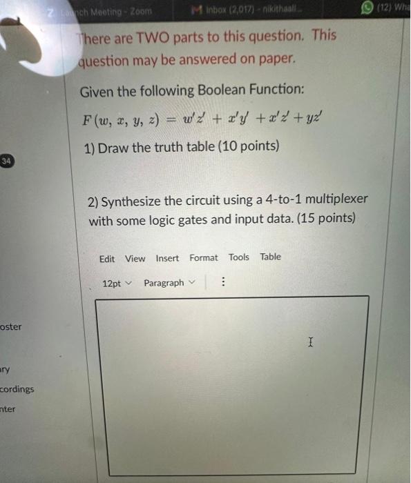 Solved There are TWO parts to this question. This question | Chegg.com