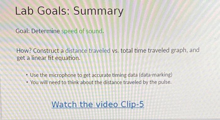 Solved Lab Goals: Summary Goal: Determine speed of sound. | Chegg.com