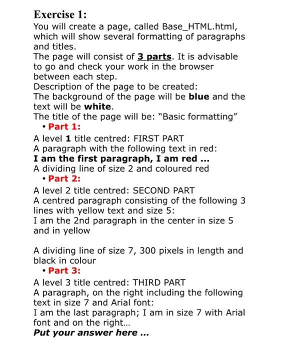 Solved Exercise 1: You will create a page, called | Chegg.com