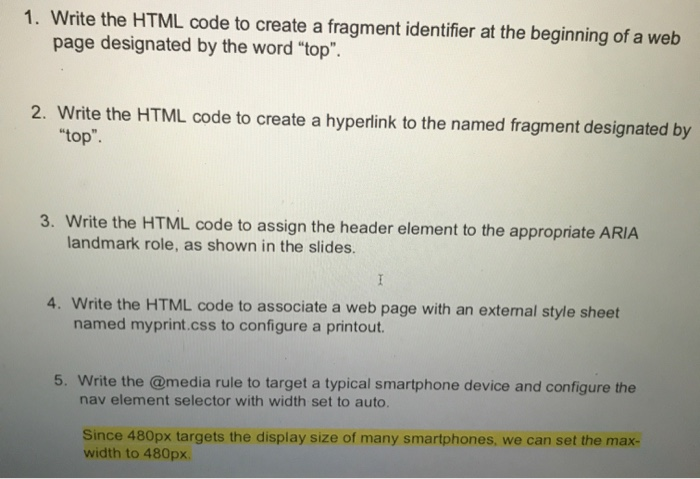 Solved 1 Write The Html Code To Create A Fragment 3610