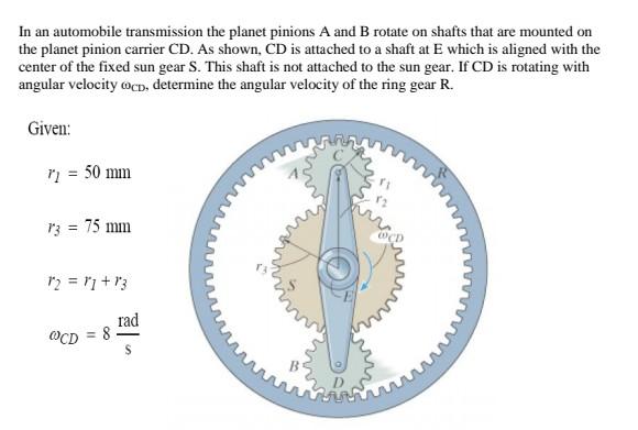 Solved In an automobile transmission the planet pinions A | Chegg.com