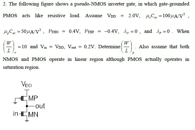 Solved 2. The following figure shows a pseudo-NMOS inverter | Chegg.com