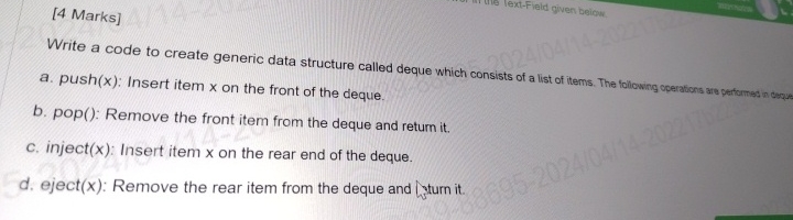 Solved [4 ﻿Marks]Write a code to create generic data | Chegg.com