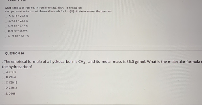 Solved What is the % of Iron, Fe, in Iron(l) nitrate? NO3" | Chegg.com
