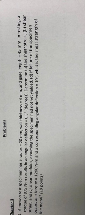 Solved Problems Chapter 3 . A torsion test specimen has a | Chegg.com