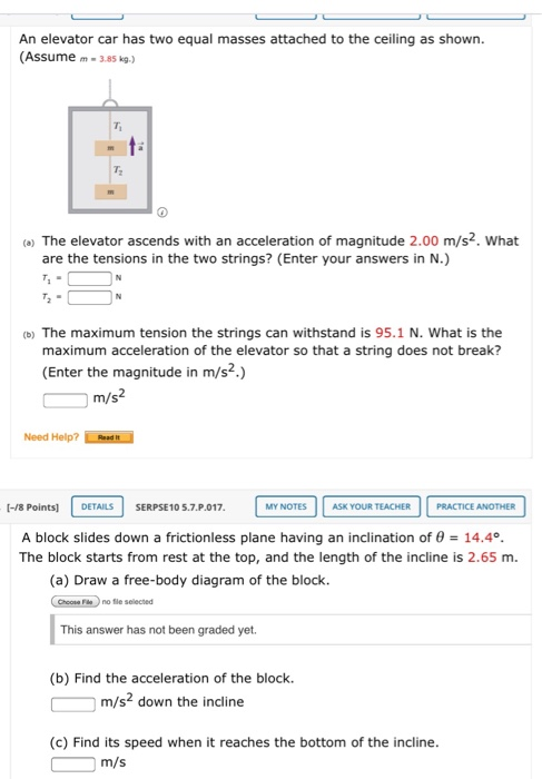 Solved An elevator car has two equal masses attached to the | Chegg.com