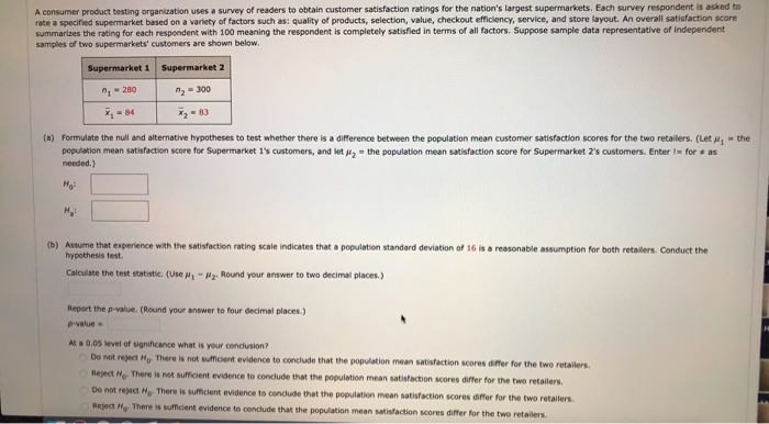 Solved A Consumer Product Testing Organization Uses A Survey
