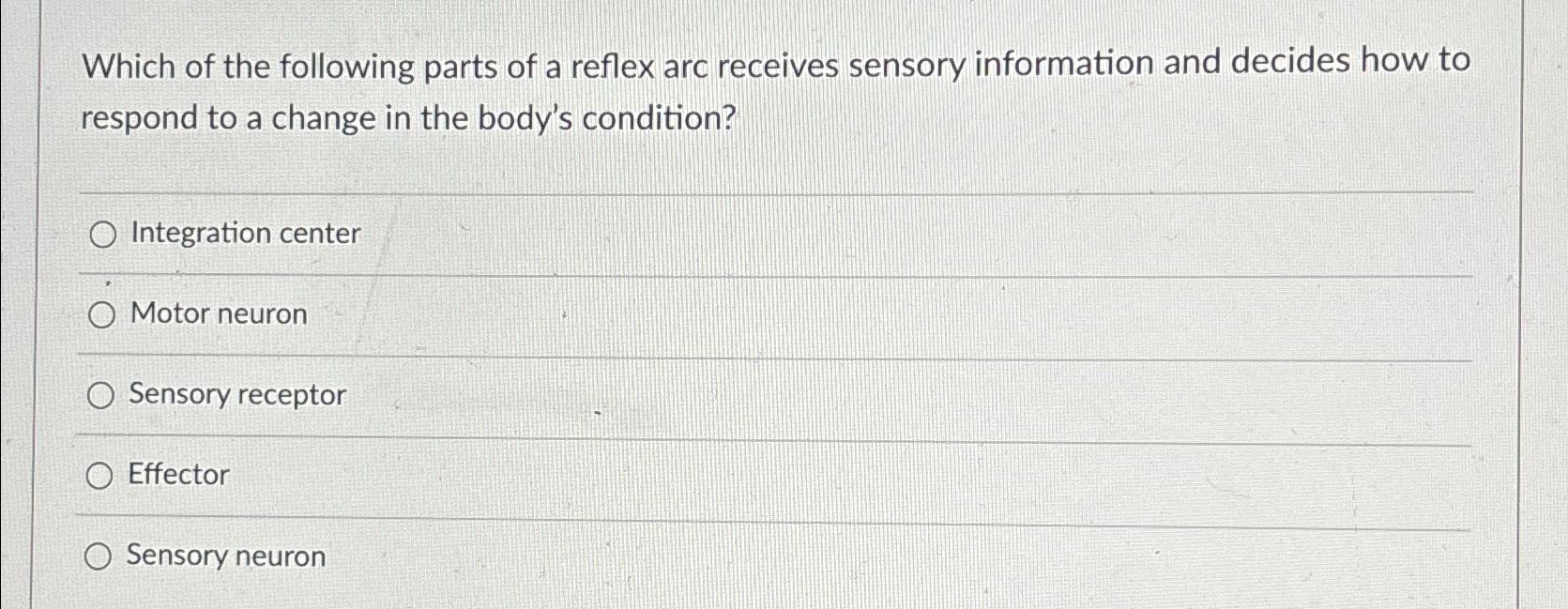 Solved Which of the following parts of a reflex arc receives | Chegg.com