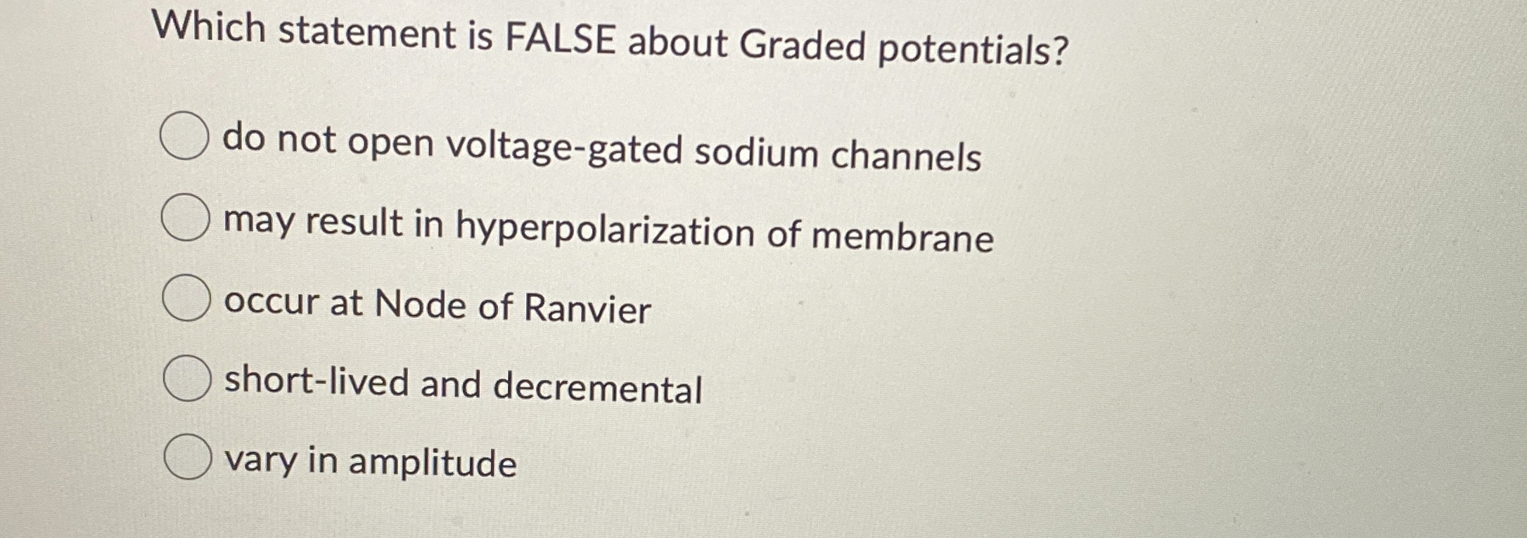 High Quality SOLUTION Which statement is FALSE about Graded potentials?do | Chegg.com