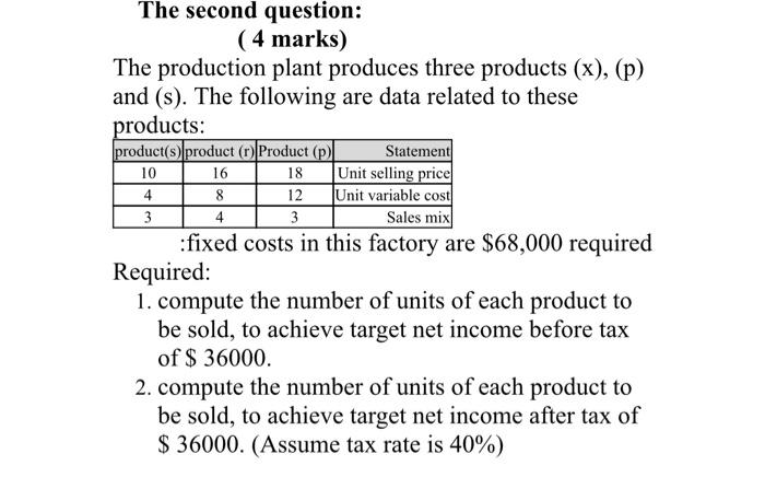 Solved The second question: ( 4 marks) The production plant | Chegg.com