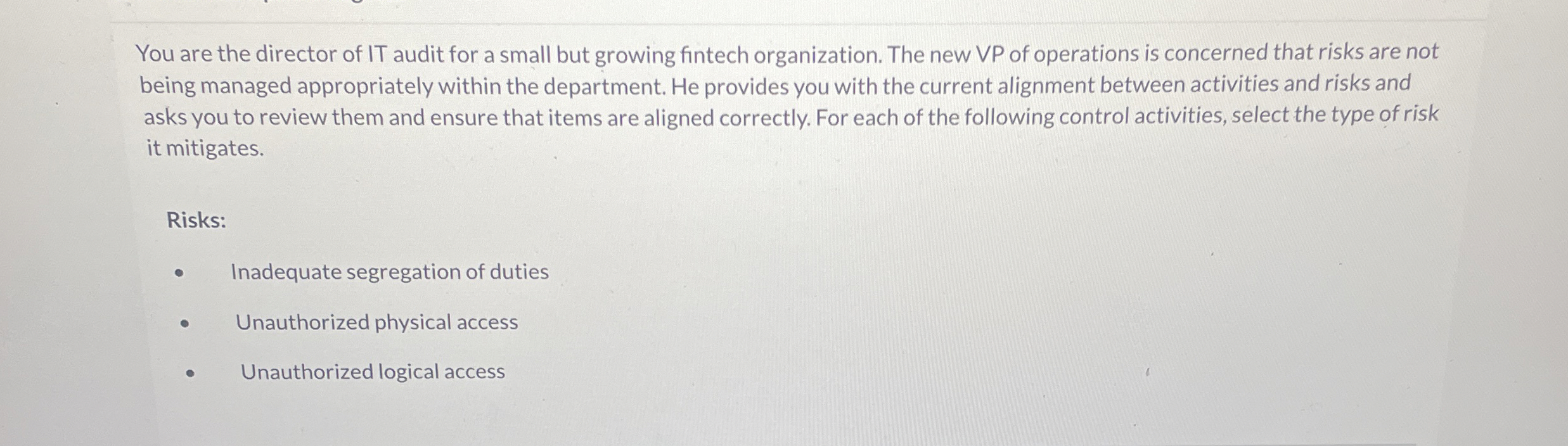 Solved You are the director of IT audit for a small but | Chegg.com