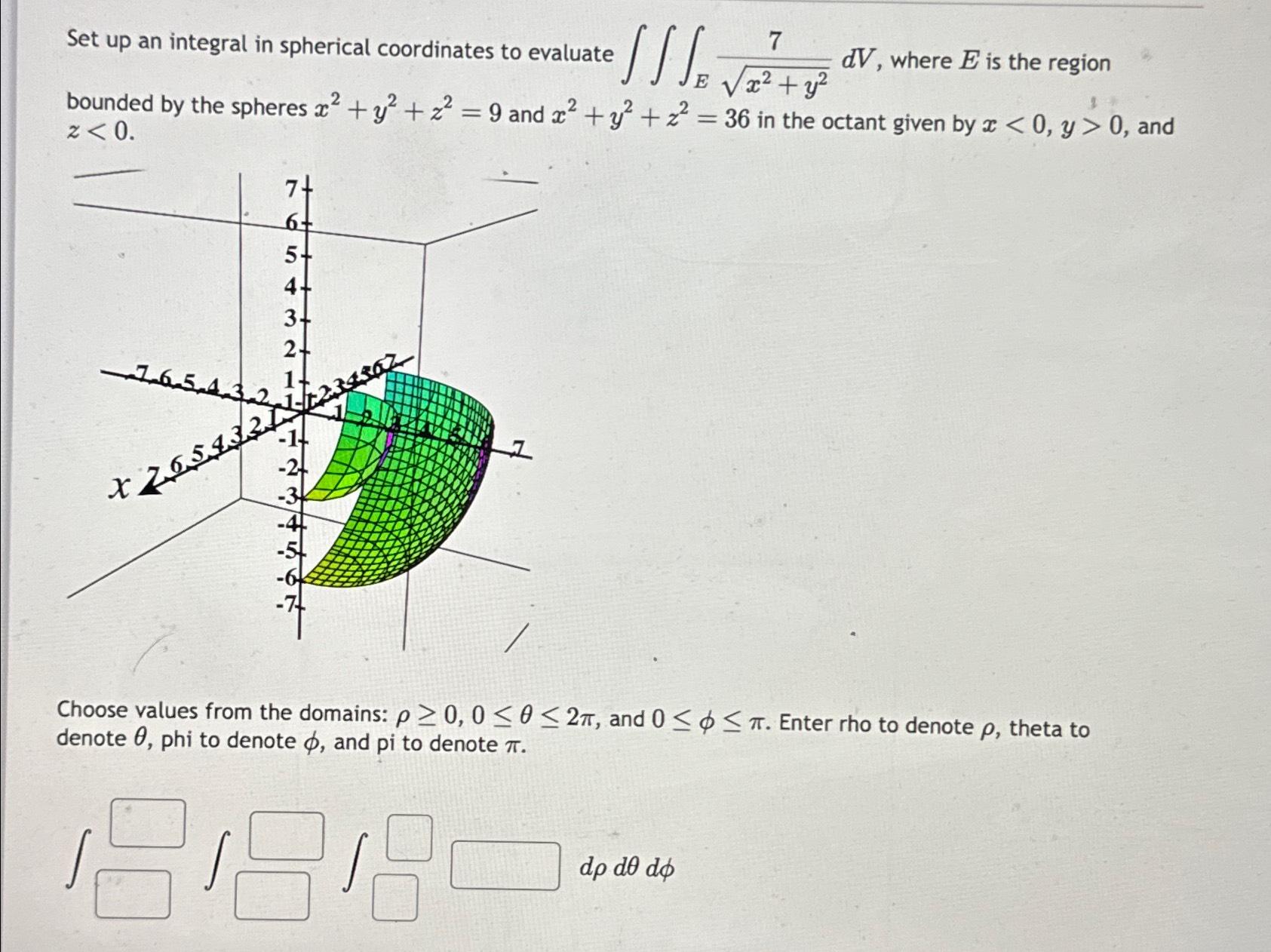 Solved Set up an integral in spherical coordinates to | Chegg.com
