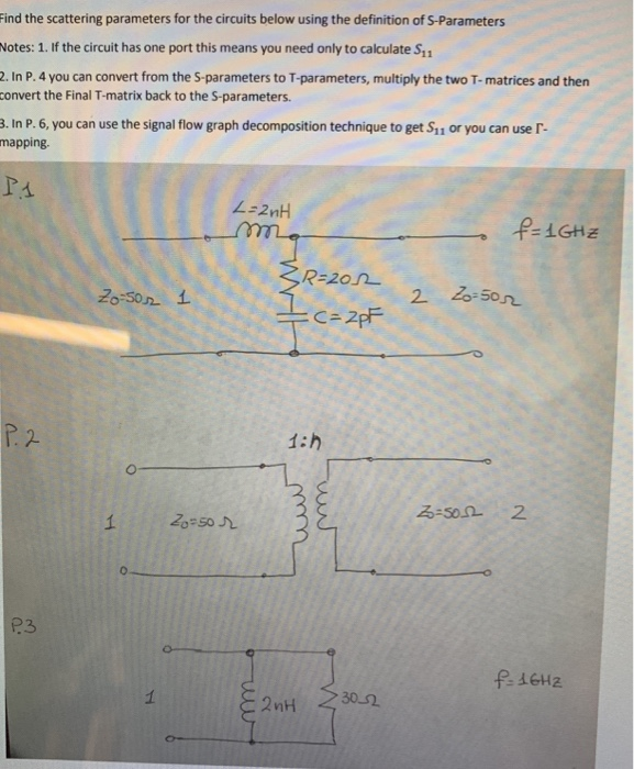Find the scattering parameters for the circuits below | Chegg.com