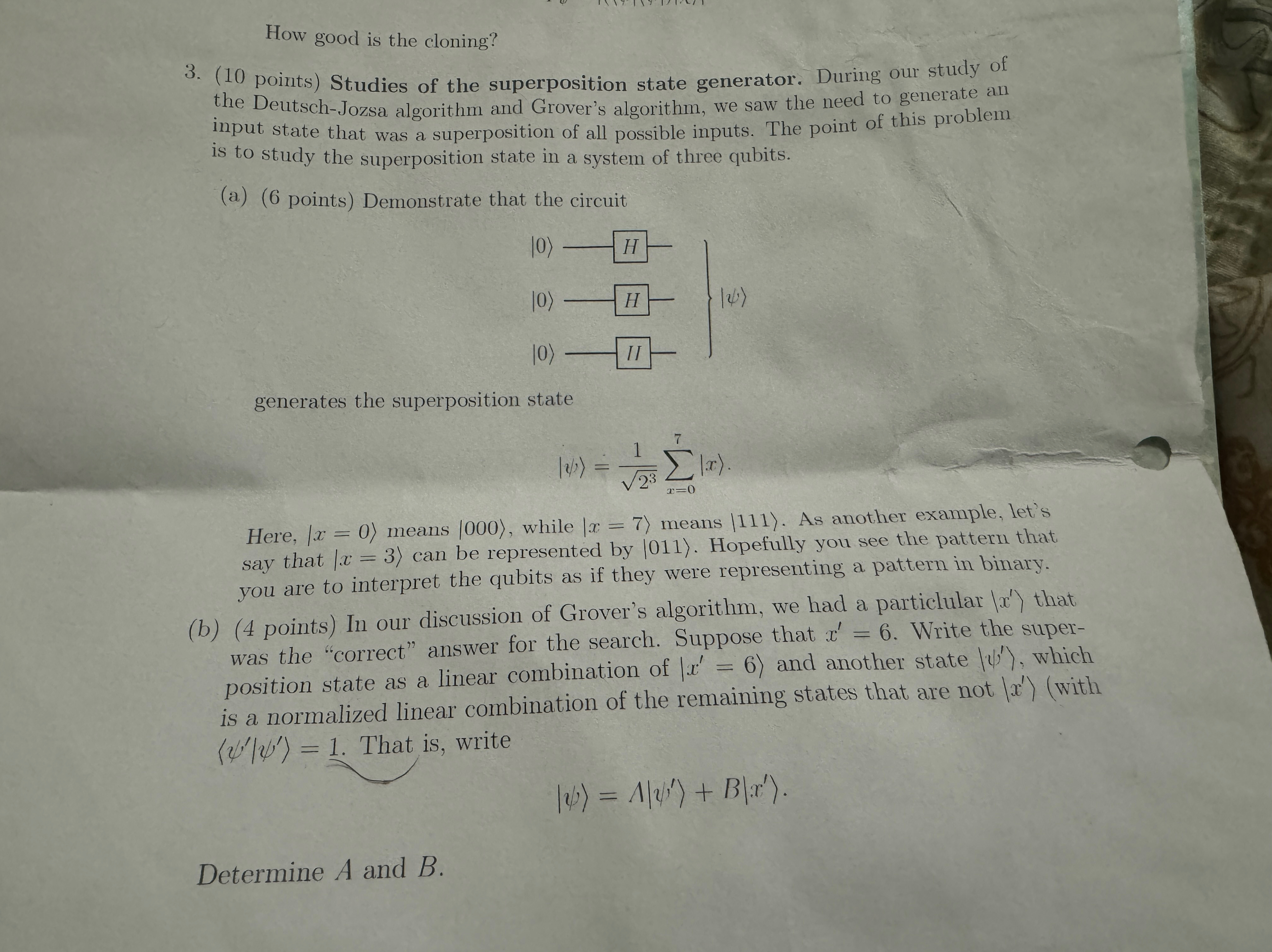 Solved 3. (10 ﻿points) ﻿Studies of the superposition state | Chegg.com