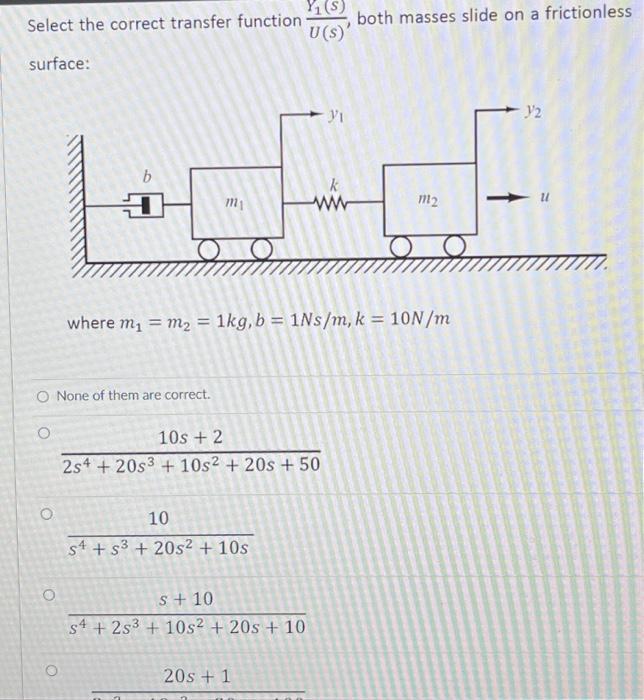 Solved Select the correct transfer function U(S)Y1(S), both | Chegg.com
