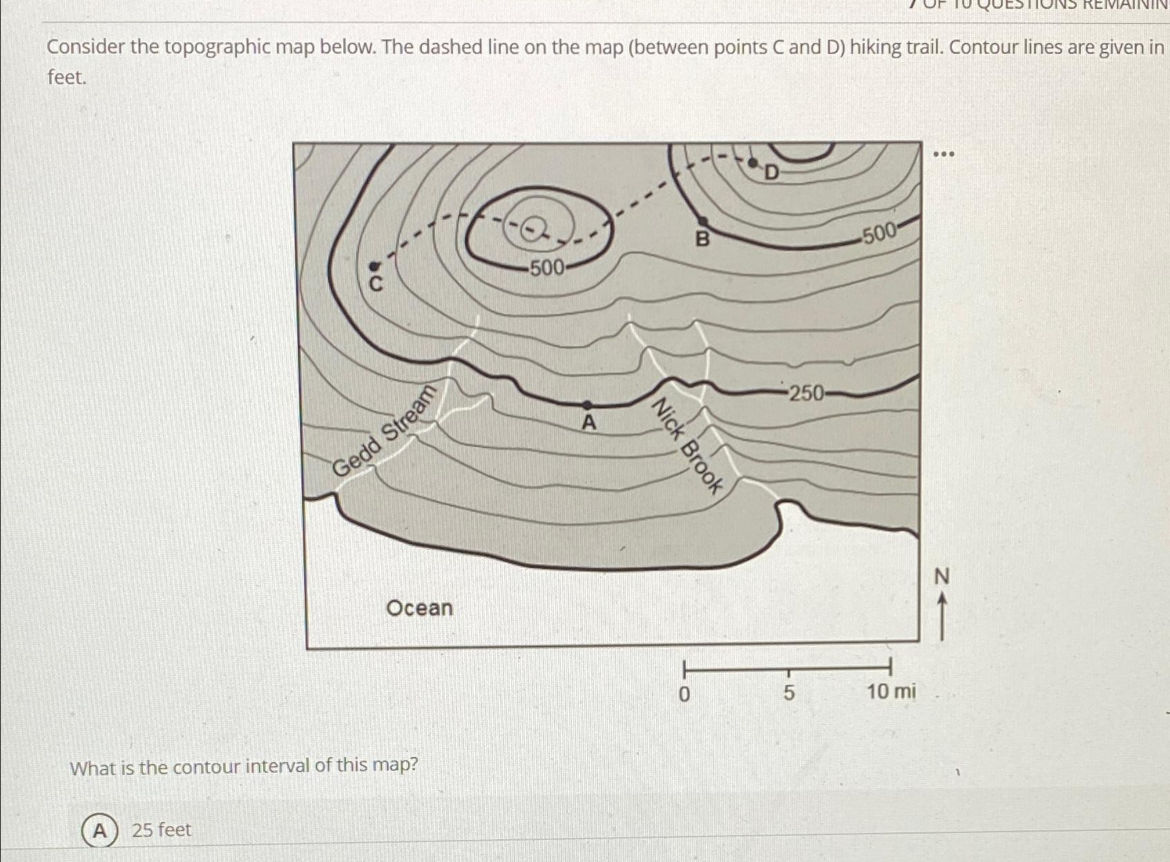 Solved Consider the topographic map below. The dashed line | Chegg.com