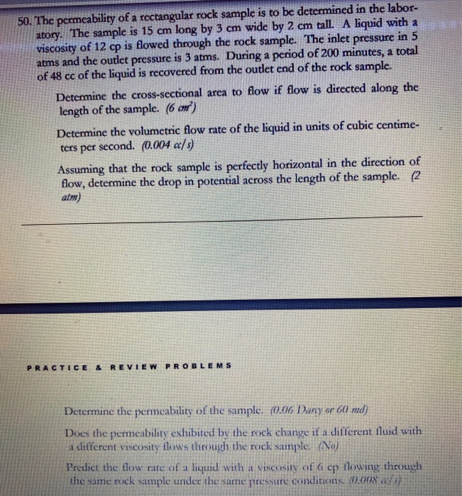 Solved 50. The permeability of a rectangular rock sample is | Chegg.com