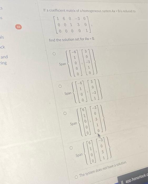Solved If a coefficient matrix of a homogeneous system Ax=0 | Chegg.com